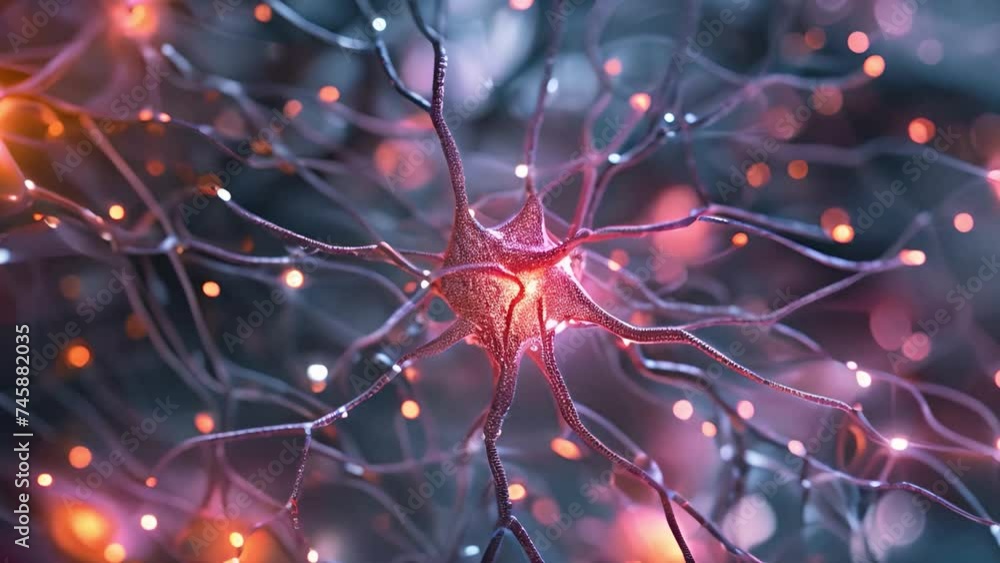 Vidéo Stock Neurons with glowing synapses, concept for Brain Computer Interface BCI application ...