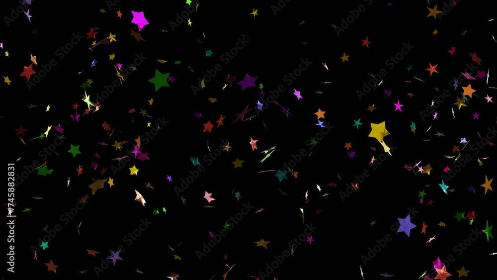 Colorful star shaped confetti rain. Alpha channel PNG codec (only ...