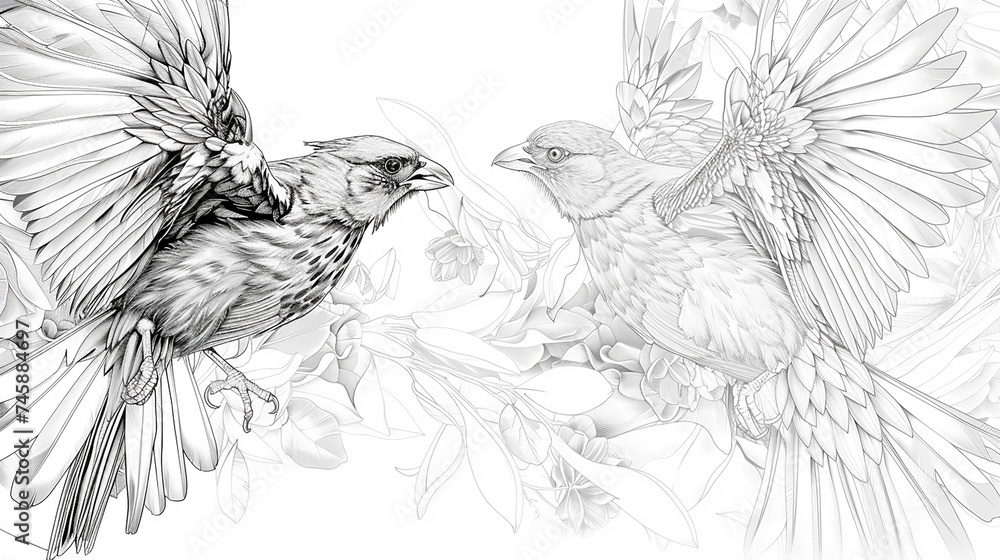 Birds such as sparrows, robins, and eagles rendered in a lifelike and ...