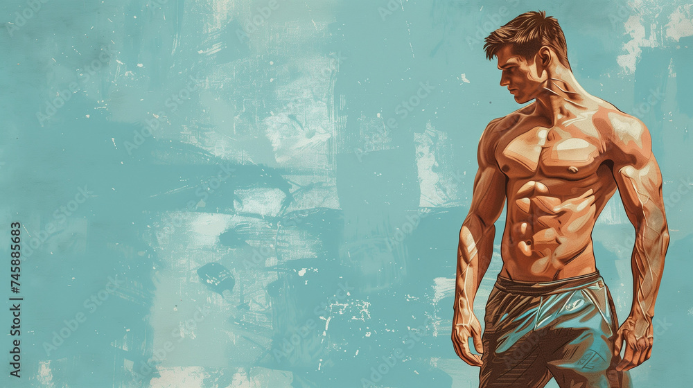 Muscular male physics, body builder background, space for writing ...