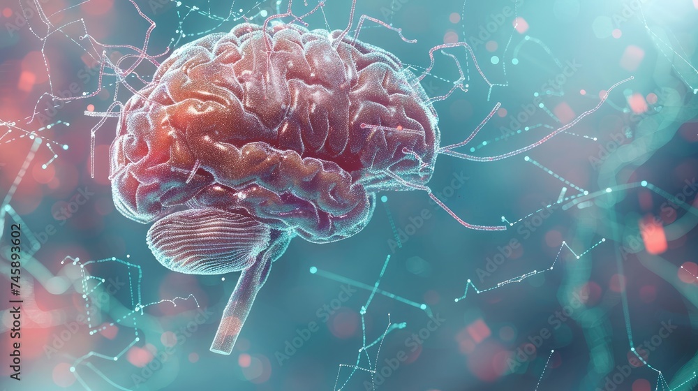 3D-rendered human brain with detailed neural connections and structures ...