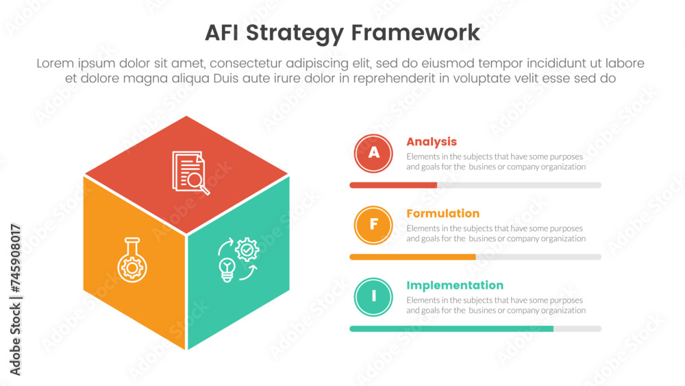 AFI strategy framework infographic 3 point stage template with 3d box ...