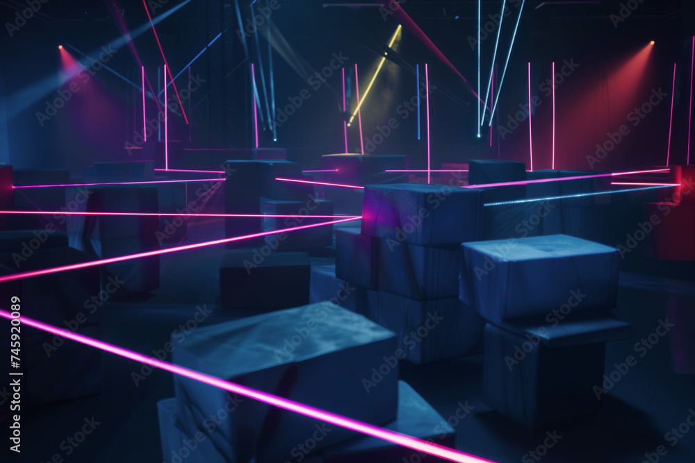 laser beams crisscrossing in a dark room with obstacles Stock Photo ...