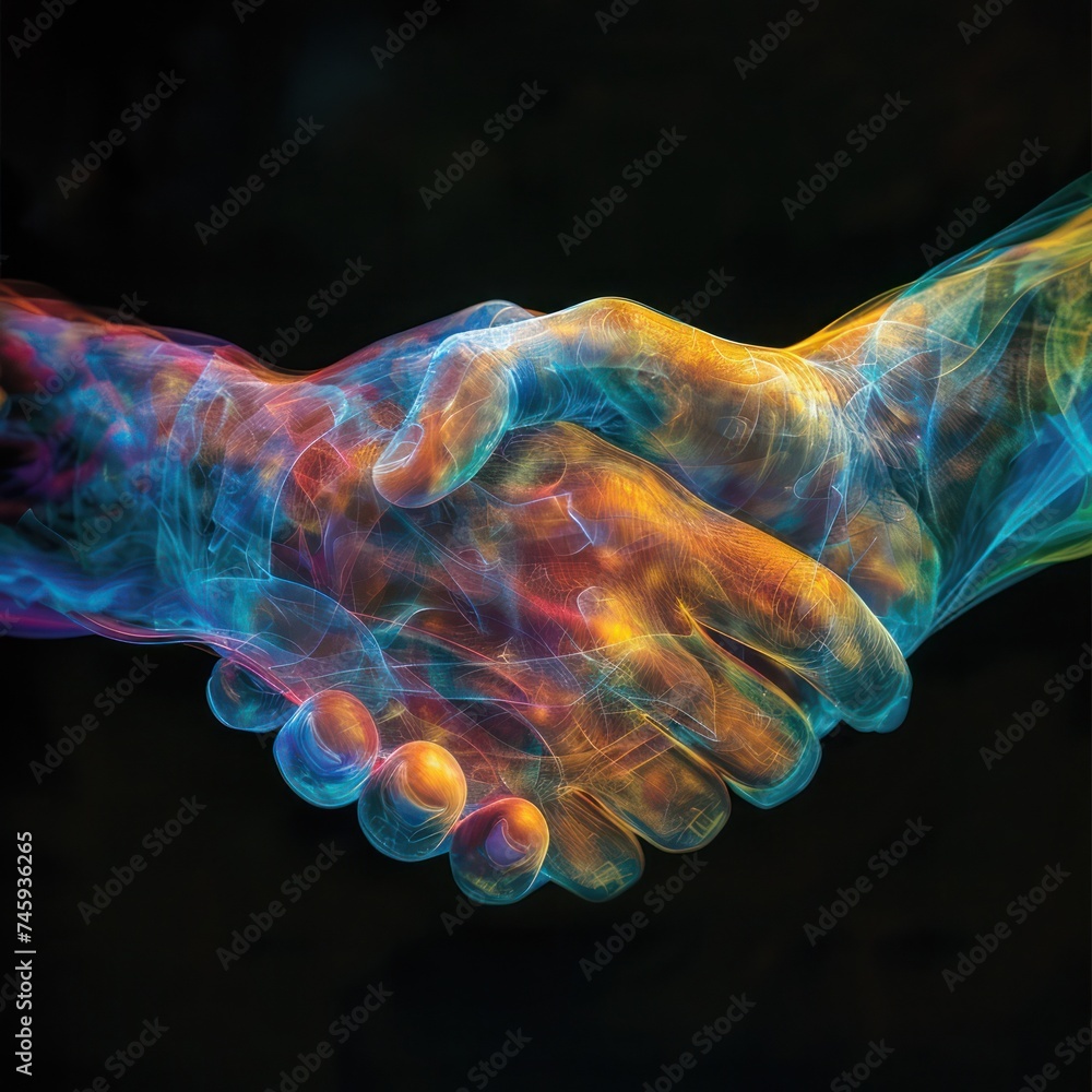 A digital representation of a handshake between two partners with a ...