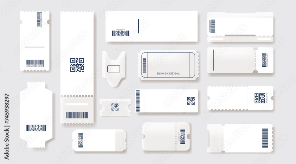 Ticket Templates Set, Blank Vector Designs For Access Passes For Travel ...