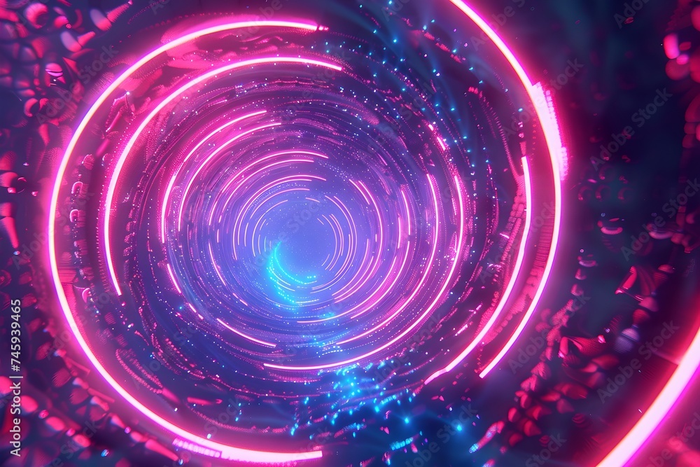 Vibrant digital vortex in neon pink and blue. Cyber tunnel concept ...