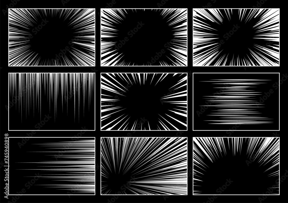 Set of Comic Speed Lines, Abstract Flash Explosion With White Radial ...