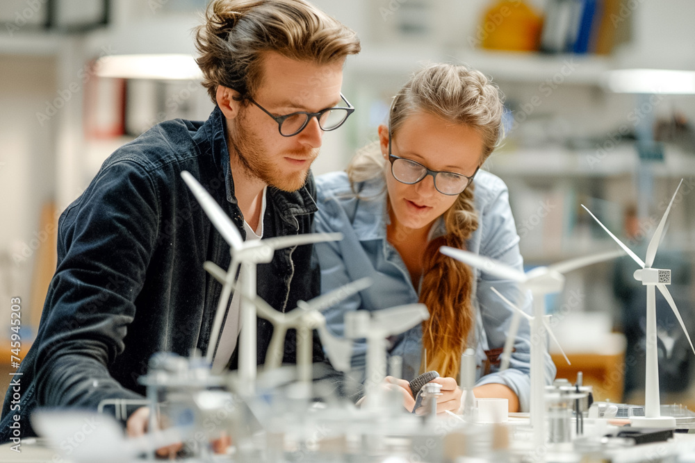 Engineer Collaborating on Eco-Friendly Turbine Design. Engineer engages ...