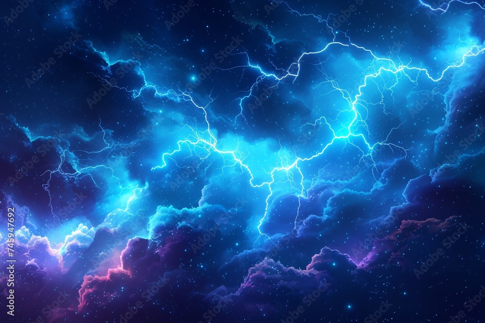 Cartoon azure electric thunder and tempest lightning bolt causing ...