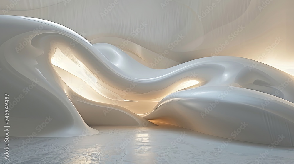 A futuristic display of fluid, white shapes, gracefully intertwined and ...