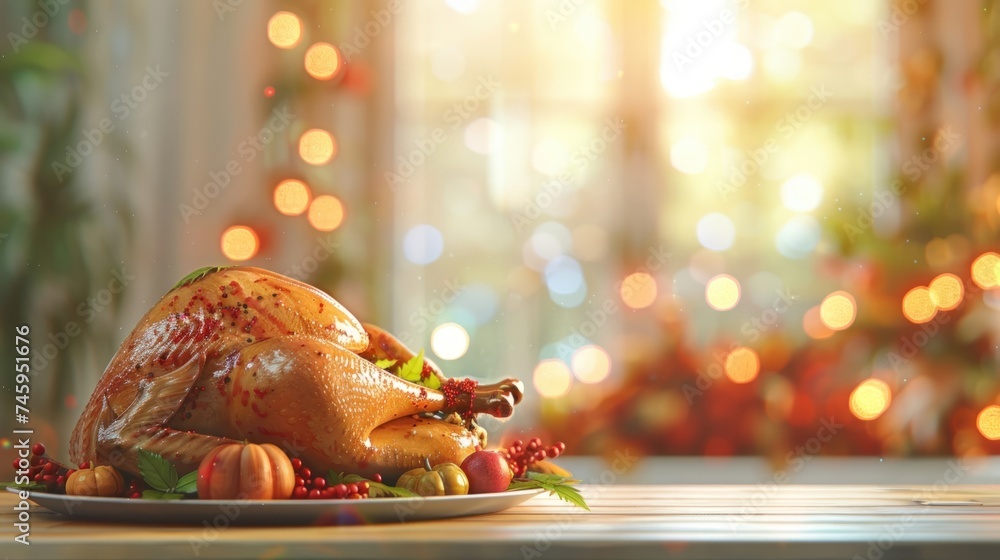 Delicious homemade whole roast turkey food menu at home with blur ...