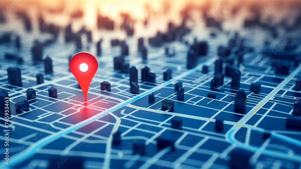 red location pin on 3d map 3d, glowing red marker stands out on the ...