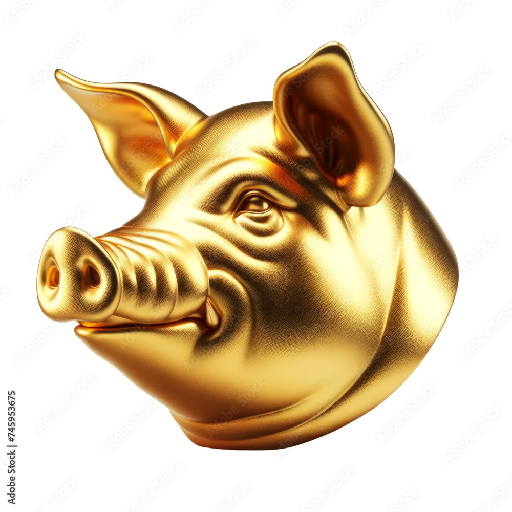 Gold Pig head only,3D rendering illustration,clipart,png format ...