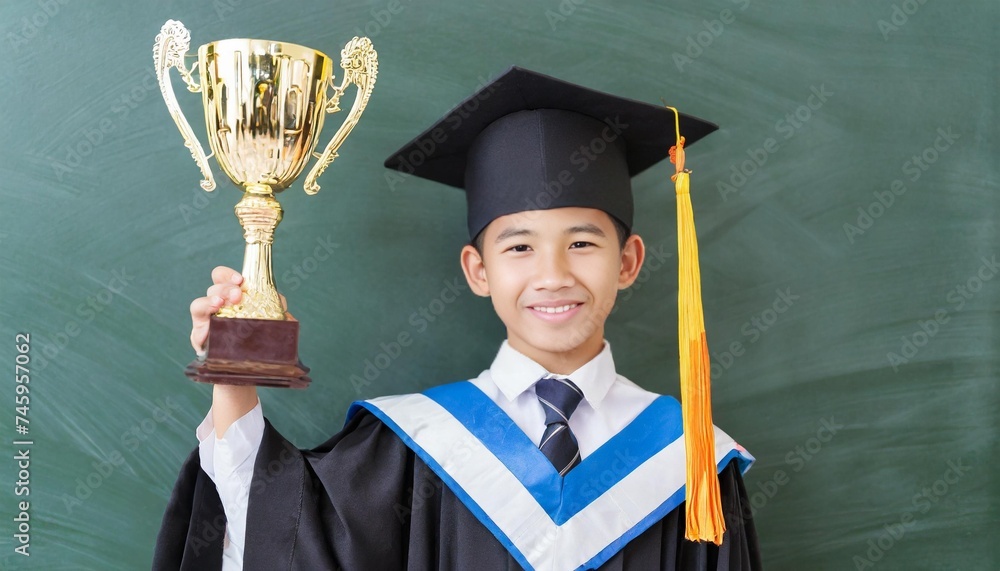 a child has graduated from school and is happy to have received ...