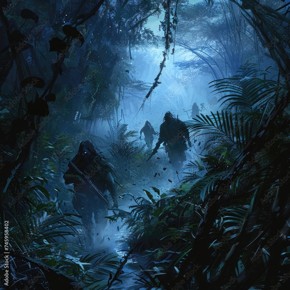 Tribal warfare in a dense jungle, with vampire warriors lurking in the ...