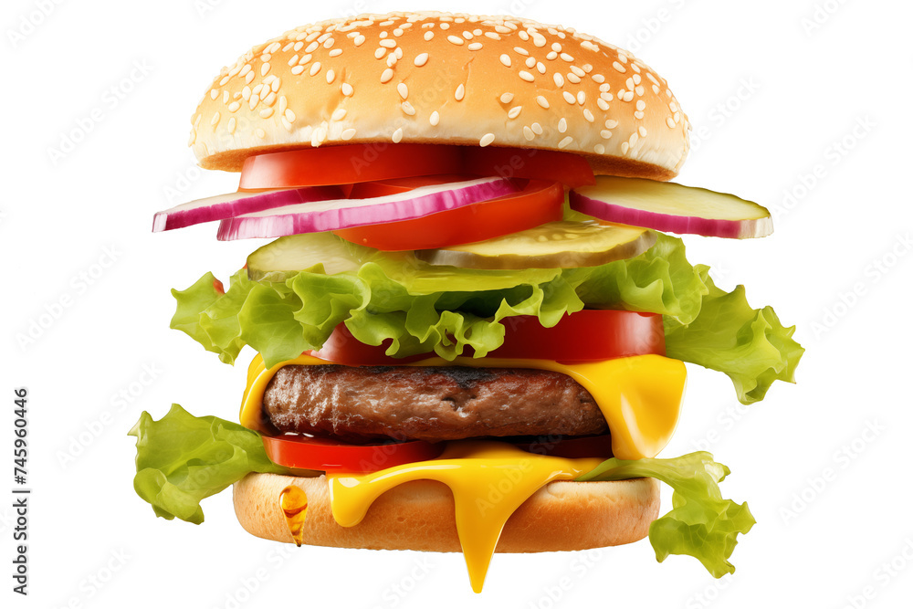delicious Floating burger PNG with ground beef patty, lettuce, bacon ...