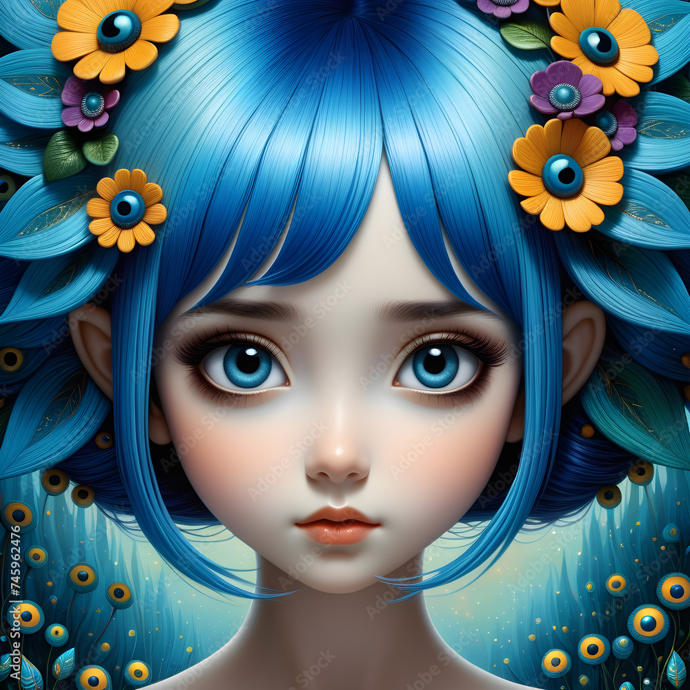 This 3D portrait of a young tween girl with stunning blue hair is truly ...