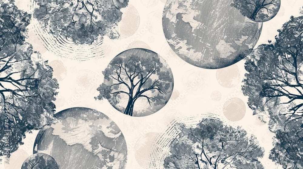 Hand-drawn architectural pattern with various textures in circles. For ...