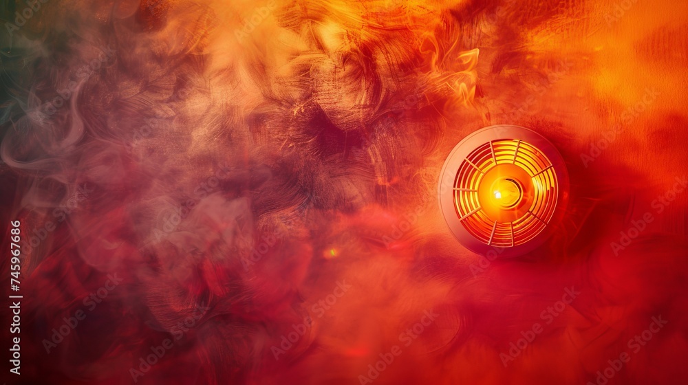 Smoke detector and fire alarm in action background with copy space ...