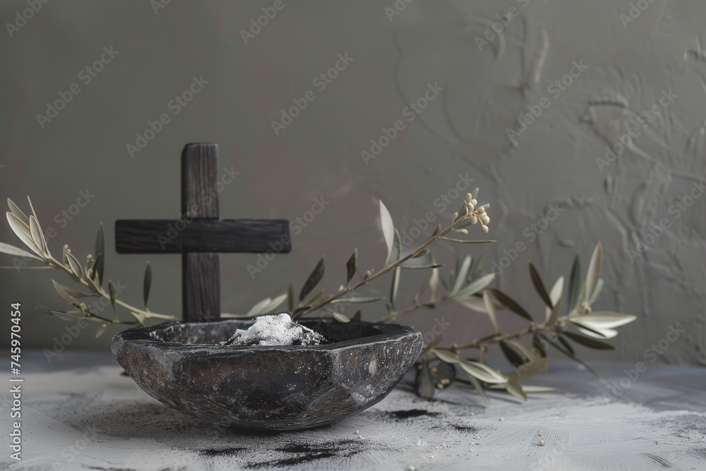 Ash Wednesday, faith, liturgy, religious ceremony background. Wooden ...