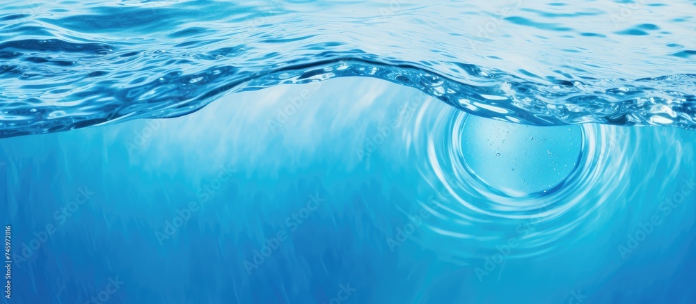 A blue ocean with a wave rising out of the water, creating a dynamic ...