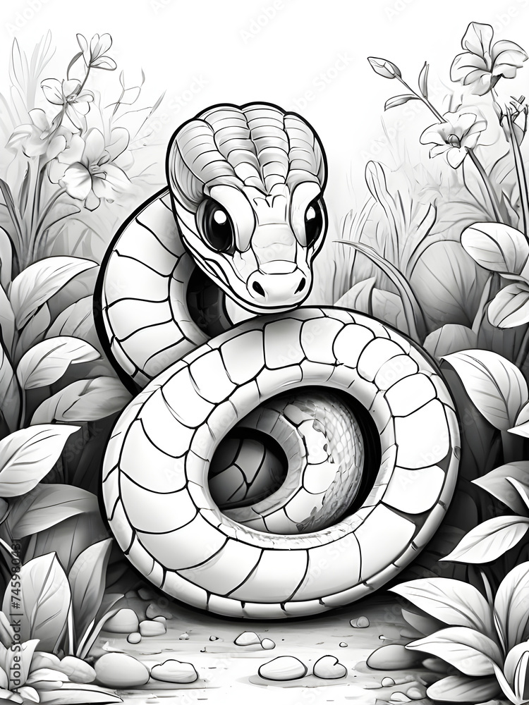 coloring book for children, line drawing, snake Stock Illustration ...