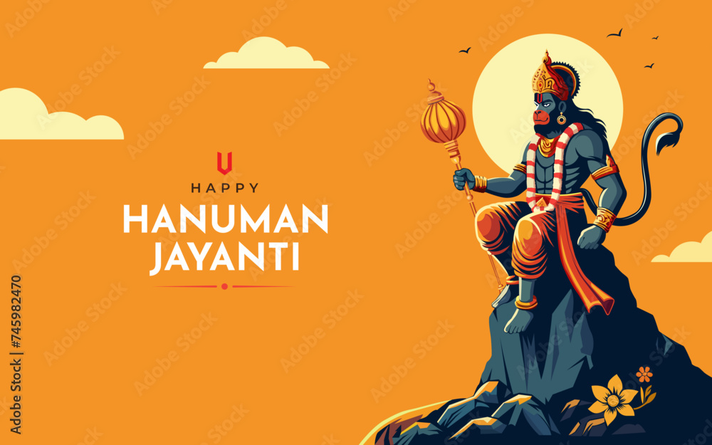 Creative flat vector Background Illustration of Happy Hanuman Jayanti ...