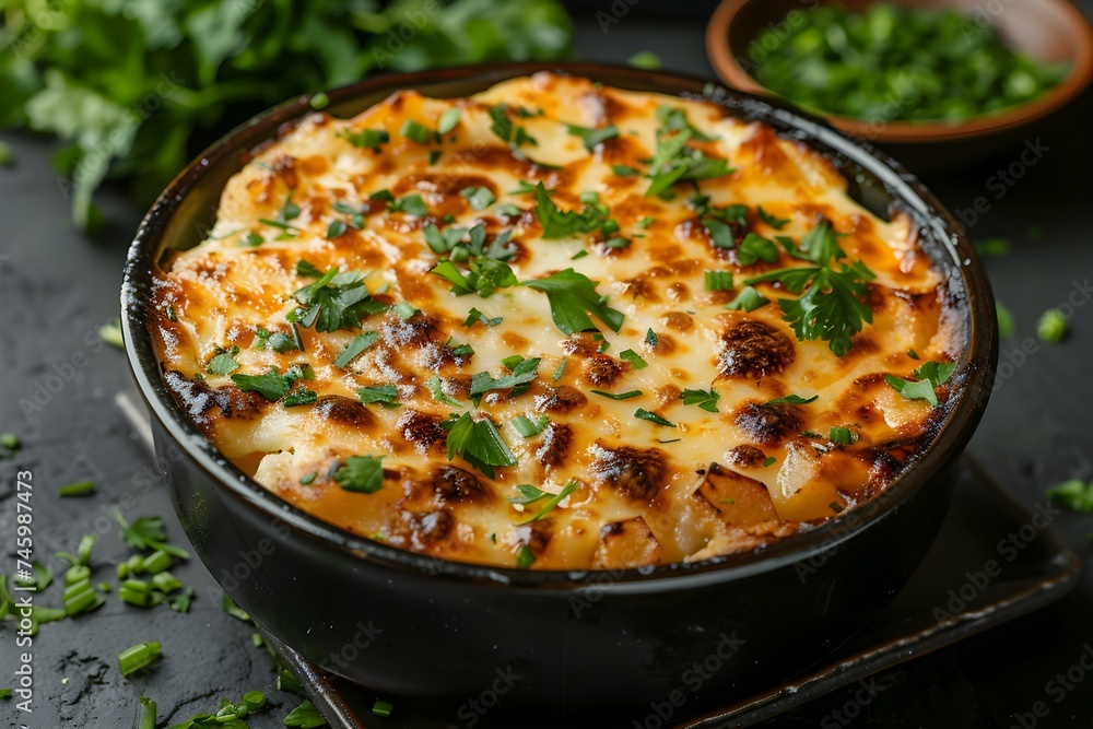 Batata Harra on a black background top view Lebanese Cuisine. Concept ...