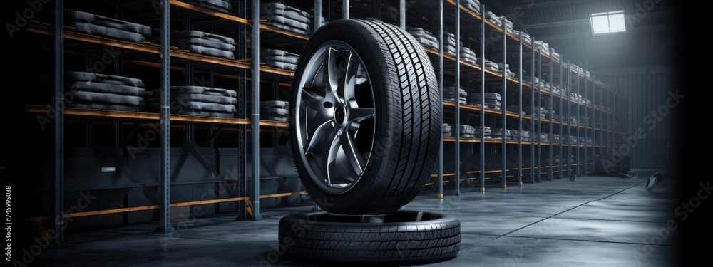 Tire changing tire repair car service shop background banner, tire in ...