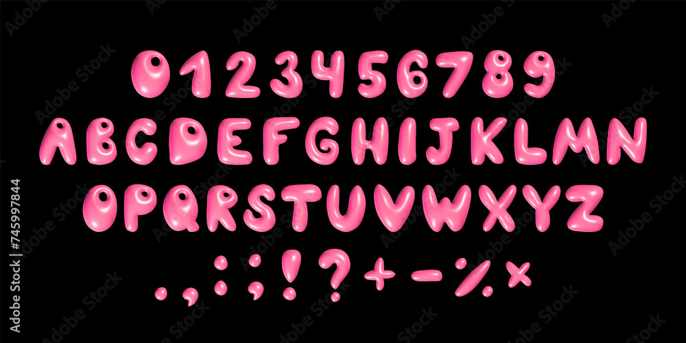 Glossy 3D pink bubble font in Y2K style. Playful design inspired by ...