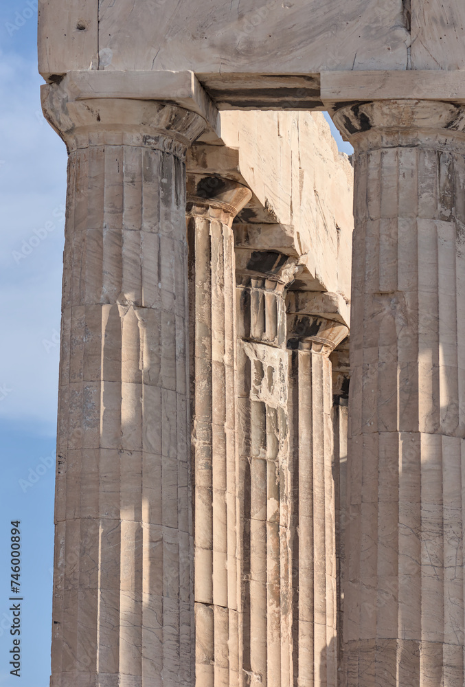 Parthenon temple column details at the acropolis in athens, greece ...
