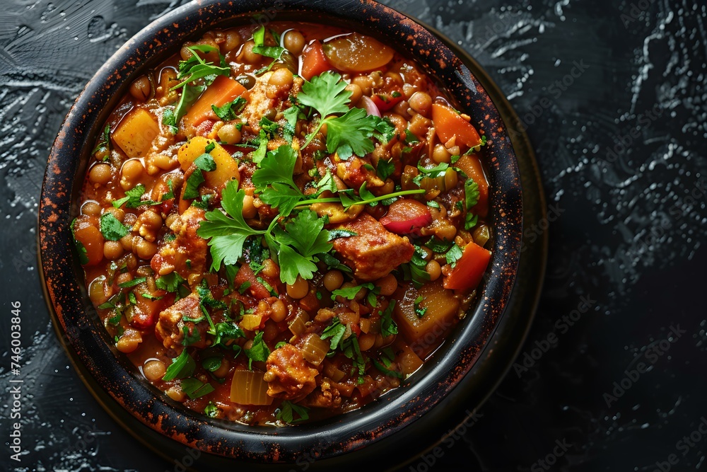 Tanjia on a black background top view Moroccan Cuisine. Concept Food ...
