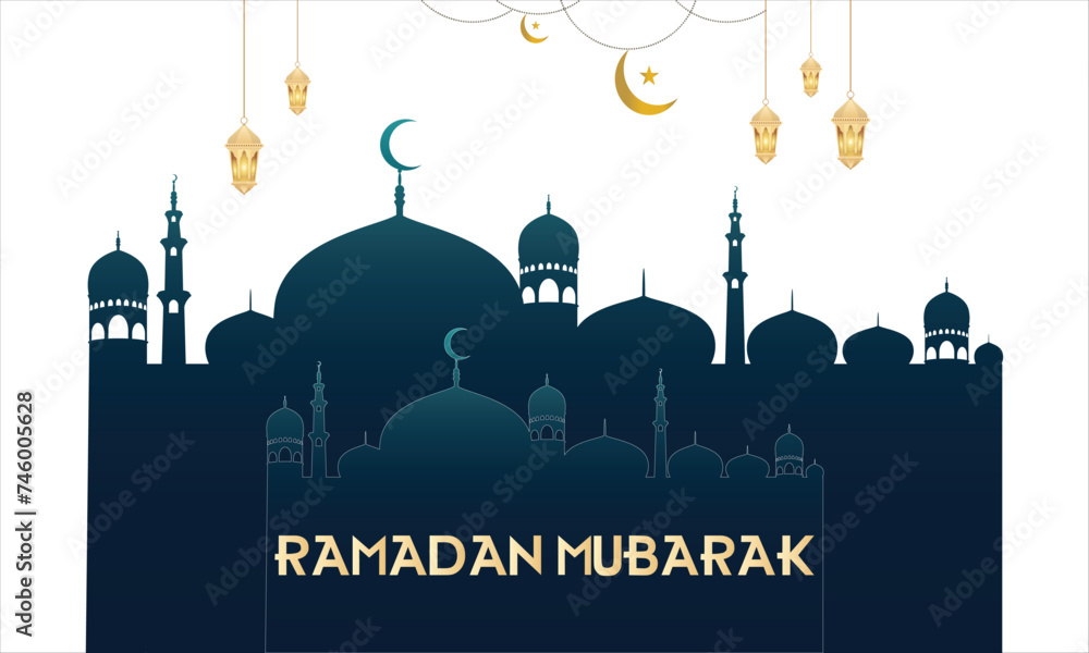 Ramadan kareem decorative moon with hanging lamps design. Ramadan ...