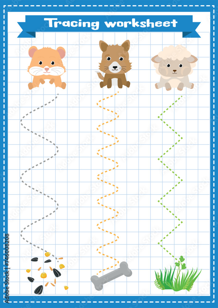Feed the animals. Trace line page game for kids with different lines ...