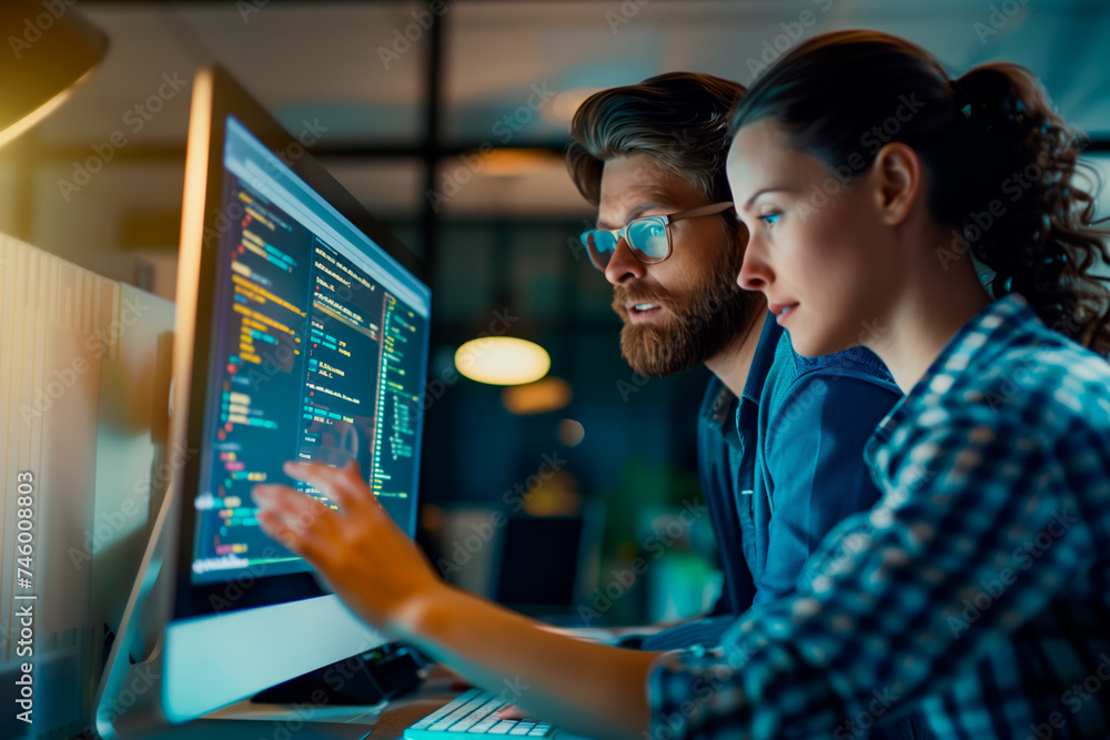 Software Developers Collaborating at Workstation. Two professional ... Software Developers Collaborating at Workstation. Two professional ...