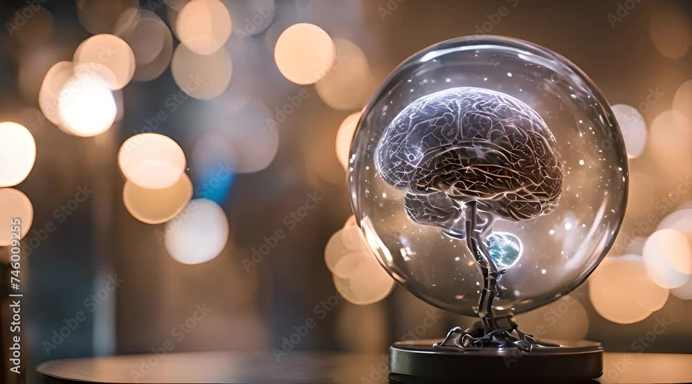 Flying inside Artificial Intelligence Digital Brain bid Data. Illustration of thinking process ...