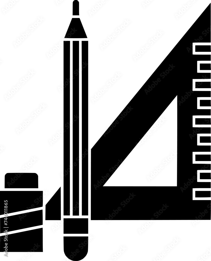 pencil illustration ruler silhouette engineering logo tool icon drawing ...
