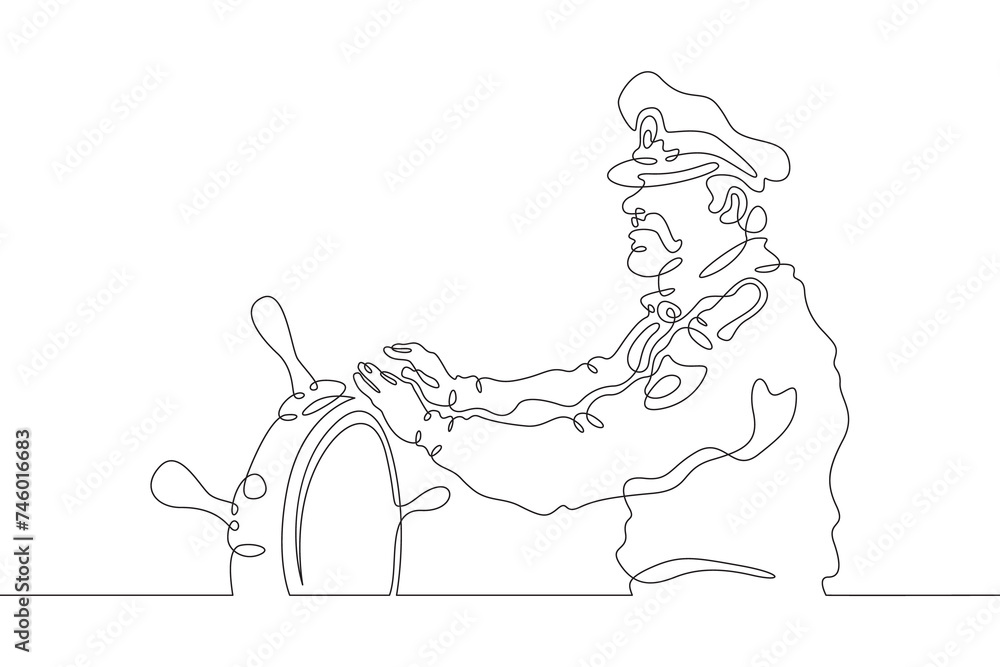 The ship's captain is at the helm. An officer controls a sea vessel. A ...