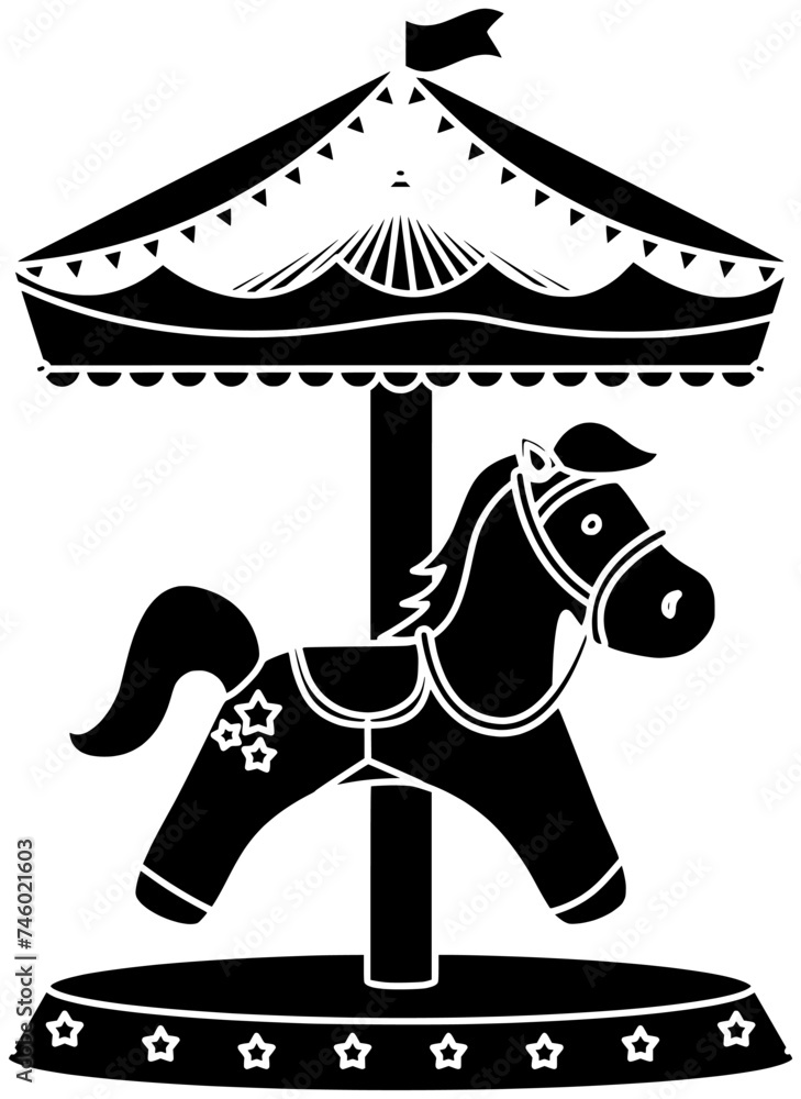 amusement illustration carousel silhouette leisure logo horse icon fair ...