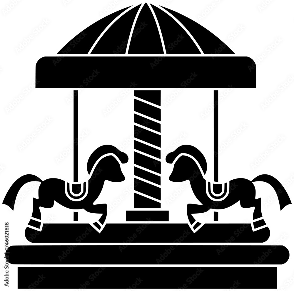 amusement illustration carousel silhouette leisure logo horse icon fair ...