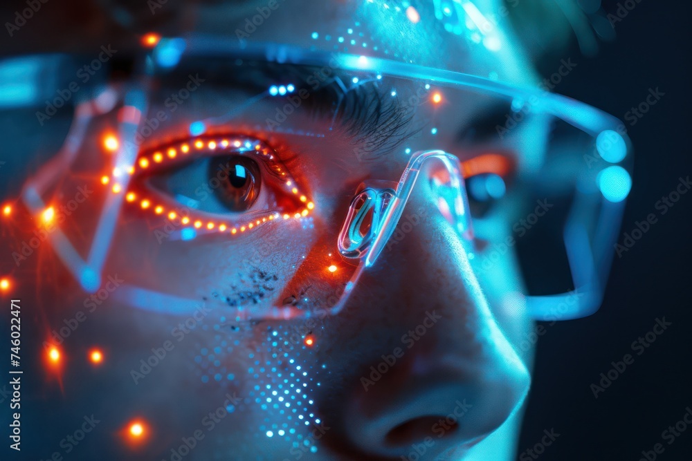 Close up A hacker bypasses facial recognition software a breach of ...