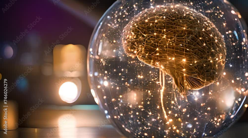 Flying inside Artificial Intelligence Digital Brain bid Data. Illustration of thinking process ...