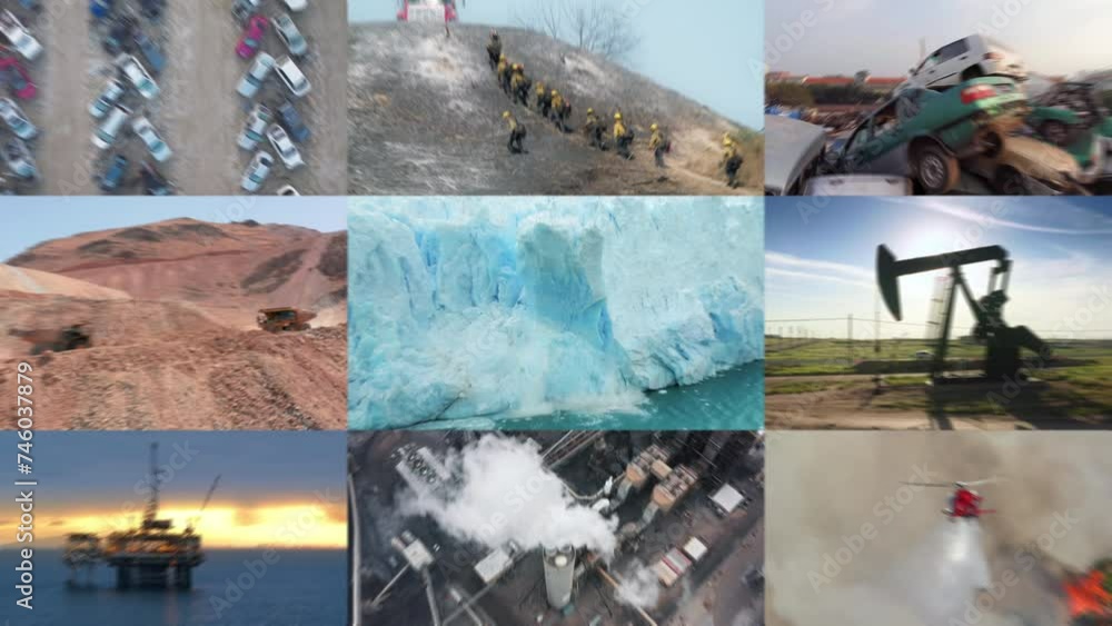 Zoom out melting glacier ice collapsing into ocean. Global warming ...