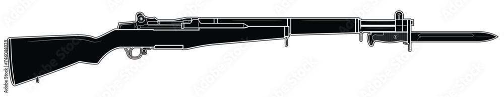 Vector illustration of the M1 Garand rifle with M1905 bayonet on the ...
