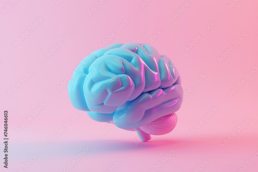 Human brain anatomical 3d render on pastel background. Memory, mind ...
