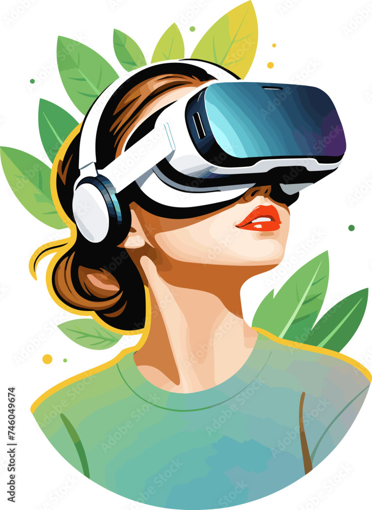 Isolated Teenager Girl Wearing Virtual Reality Vr Headset And Green