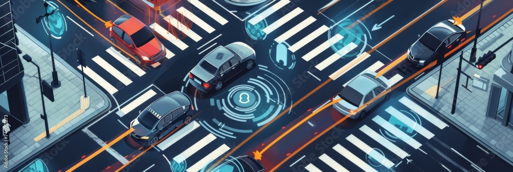 Conceptual smart cars in synchronized traffic - Artistic portrayal of ...