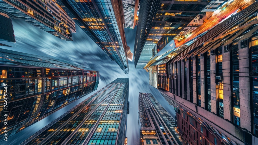 Dizzying perspective of towering city skyscrapers - A breathtaking ...