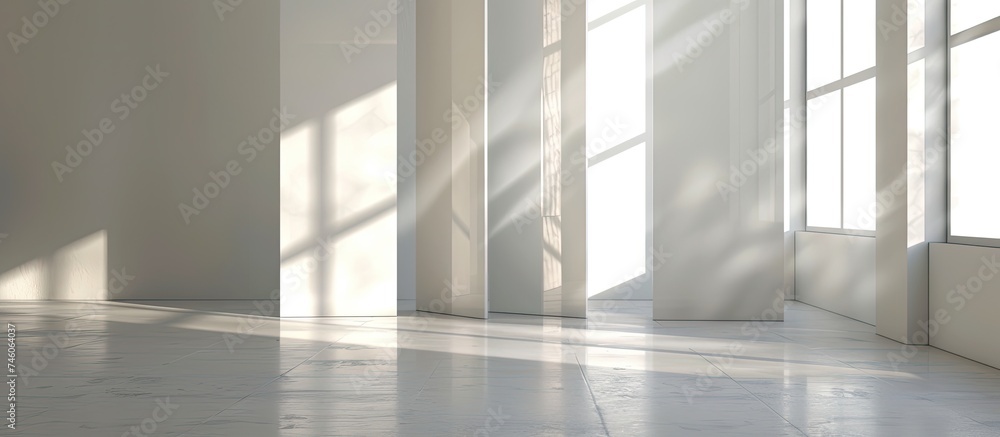 This room features large windows and pristine white walls, creating a ...