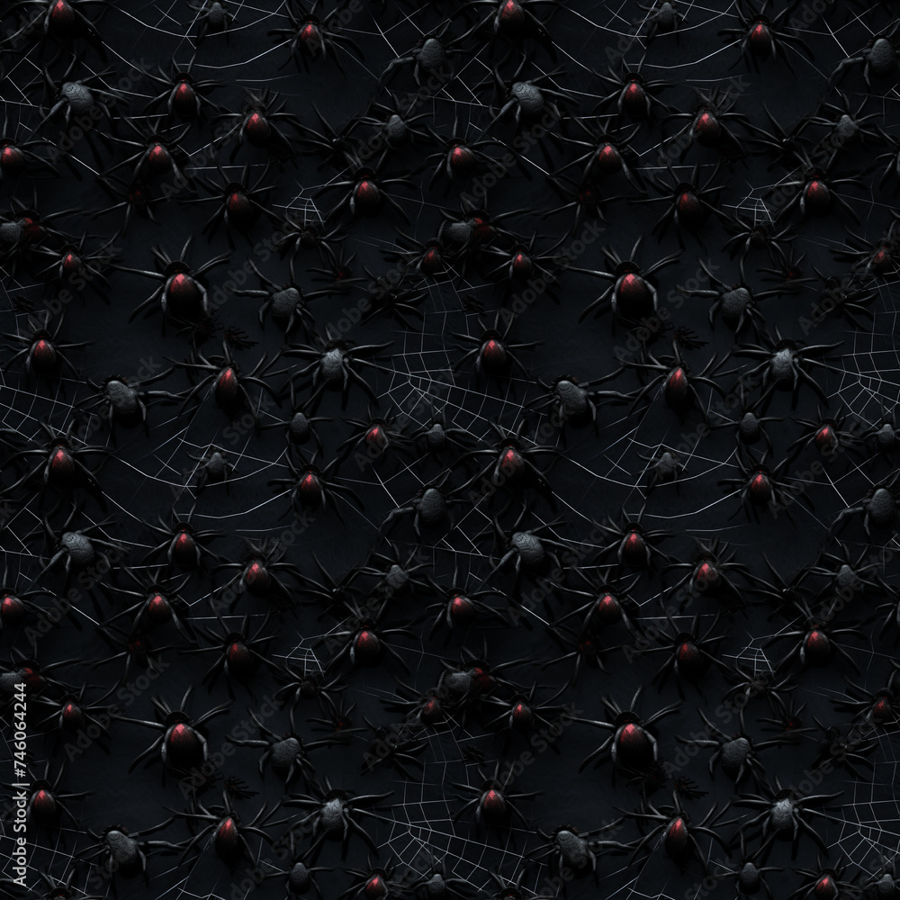 Black Creepy Seamless Pattern with Black Widow Spider, Dark Horror ...